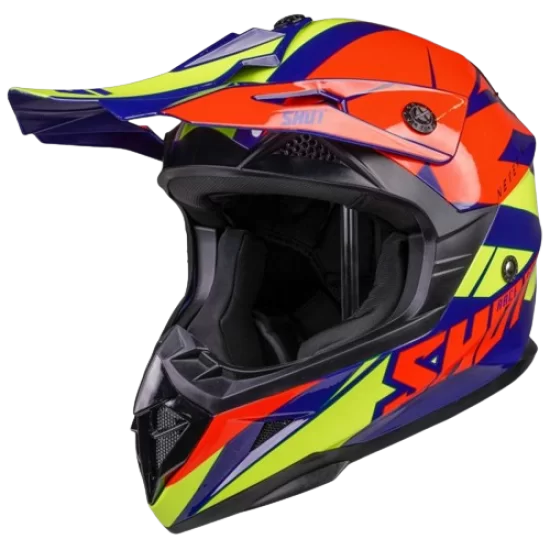 SHOT MX PULSE REVENGE HELMET NAVY BLUE ORANGE NEON YELLOW GLOSS WITH ...