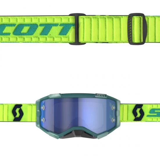 SCOTT FURY TEAL BLUE NEON YELLOW BLUE CHROME LENS MOTOCROSS MX OFF ROAD ...