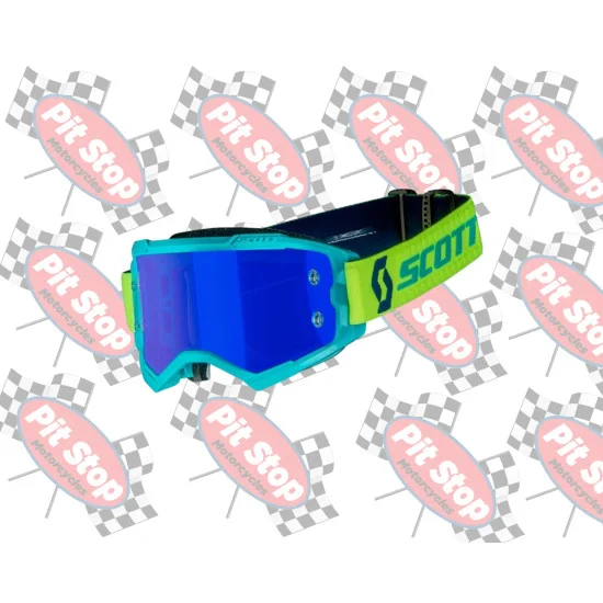 SCOTT FURY TEAL BLUE NEON YELLOW BLUE CHROME LENS MOTOCROSS MX OFF ROAD ...