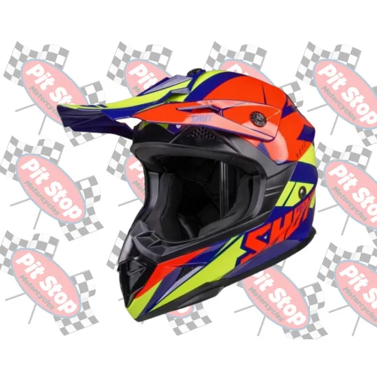 SHOT MX PULSE REVENGE HELMET NAVY BLUE ORANGE NEON YELLOW GLOSS WITH ...
